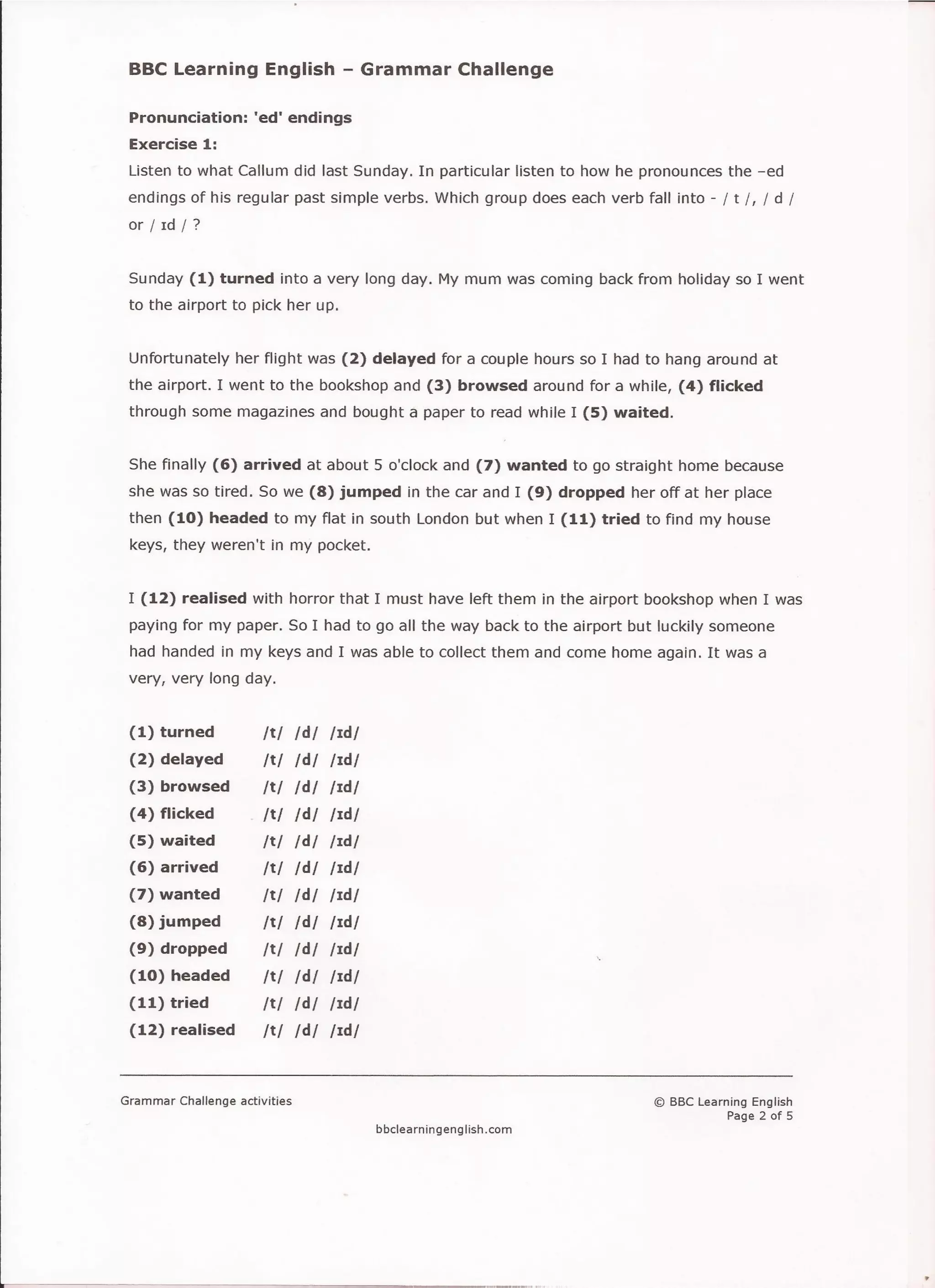 Ed pronunciation | PDF