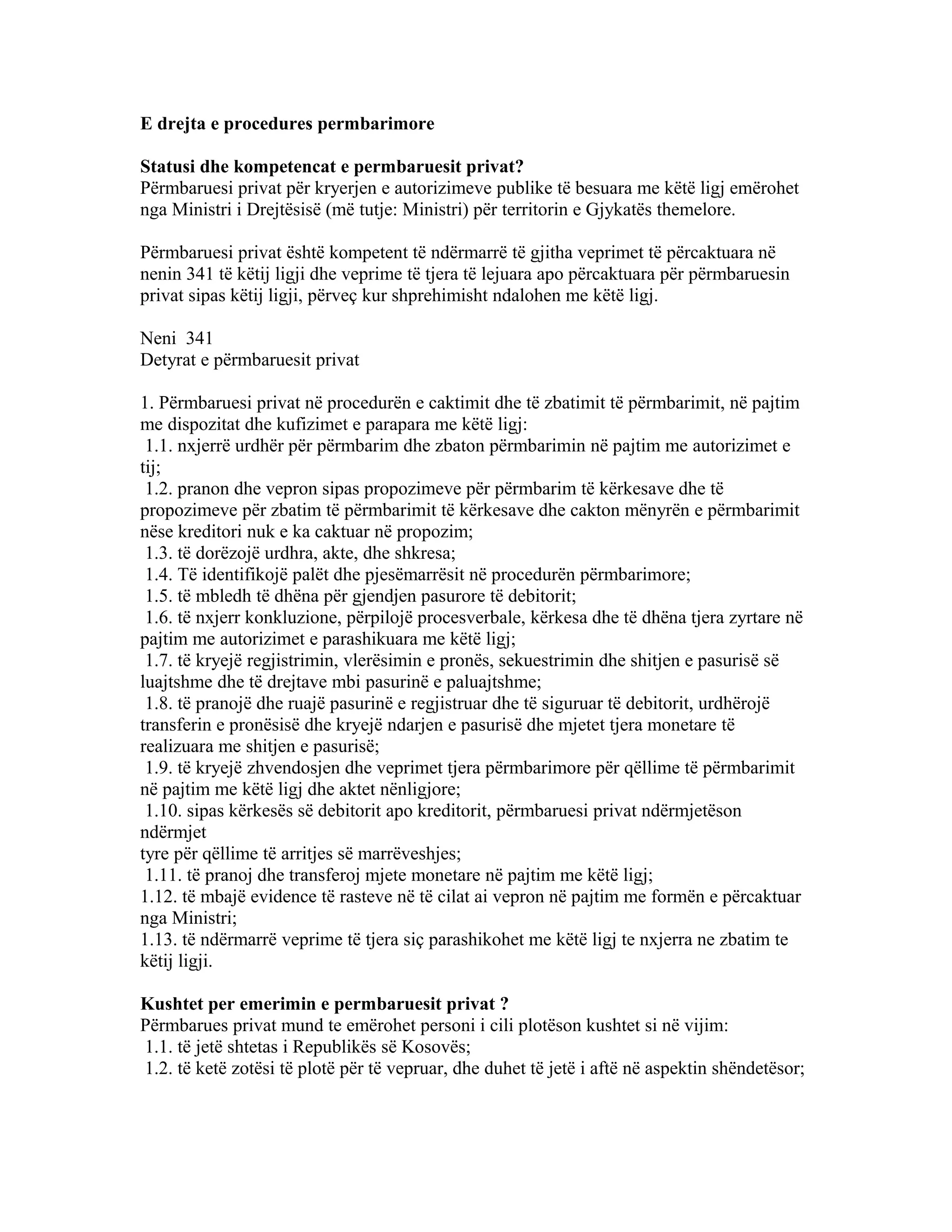 Pyetje nga E drejta e procedures permbarimore | DOC