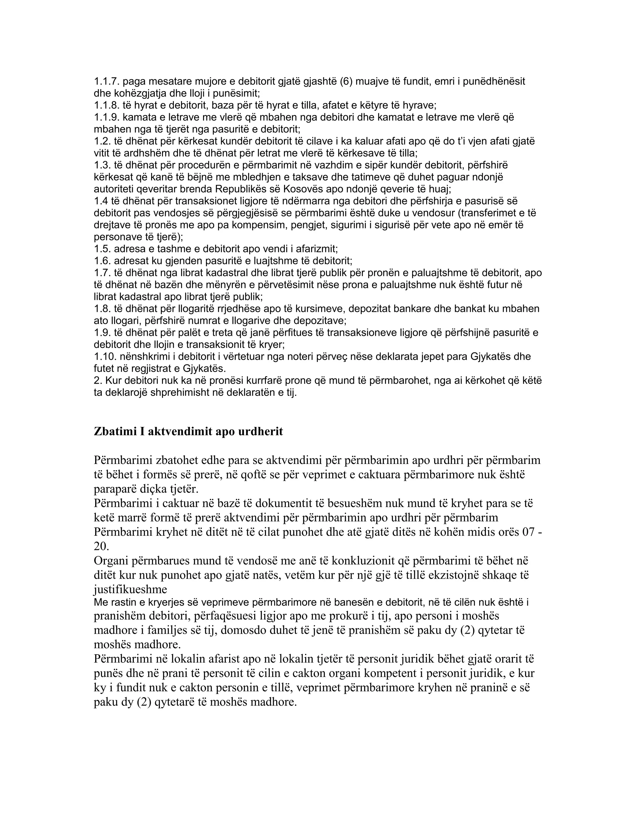 Pyetje nga E drejta e procedures permbarimore | DOC