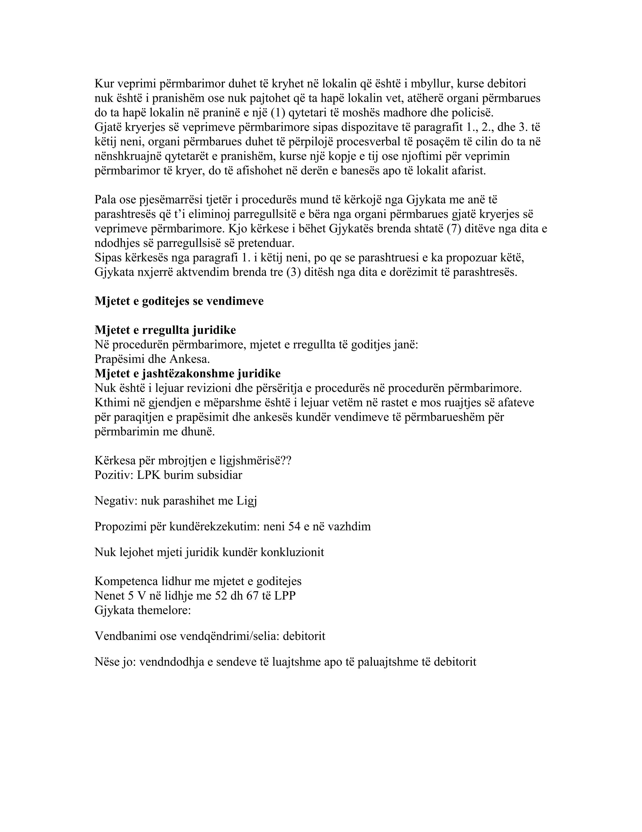 Pyetje nga E drejta e procedures permbarimore | DOC