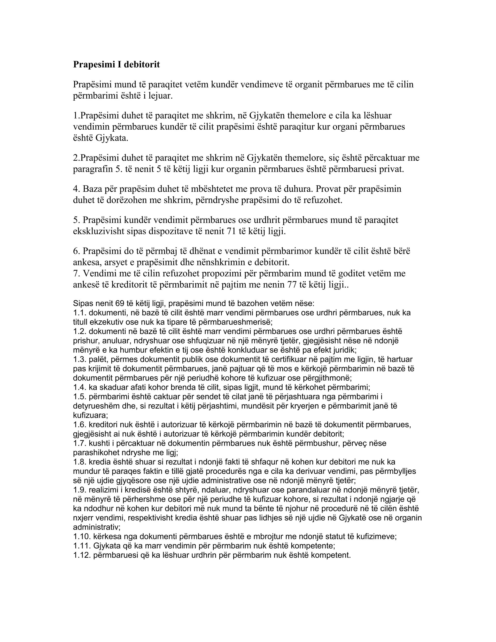 Pyetje nga E drejta e procedures permbarimore | DOC