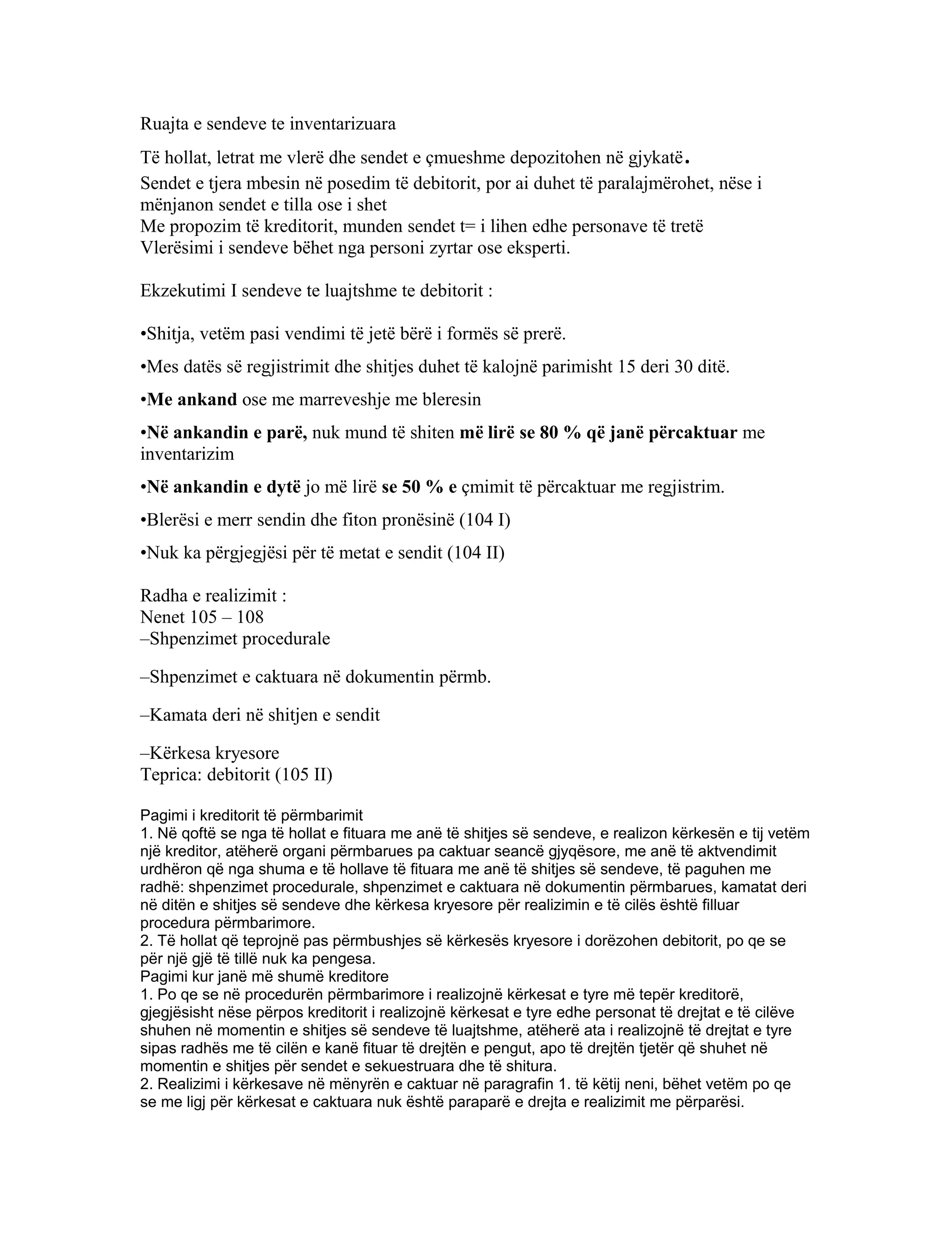 Pyetje nga E drejta e procedures permbarimore | DOC