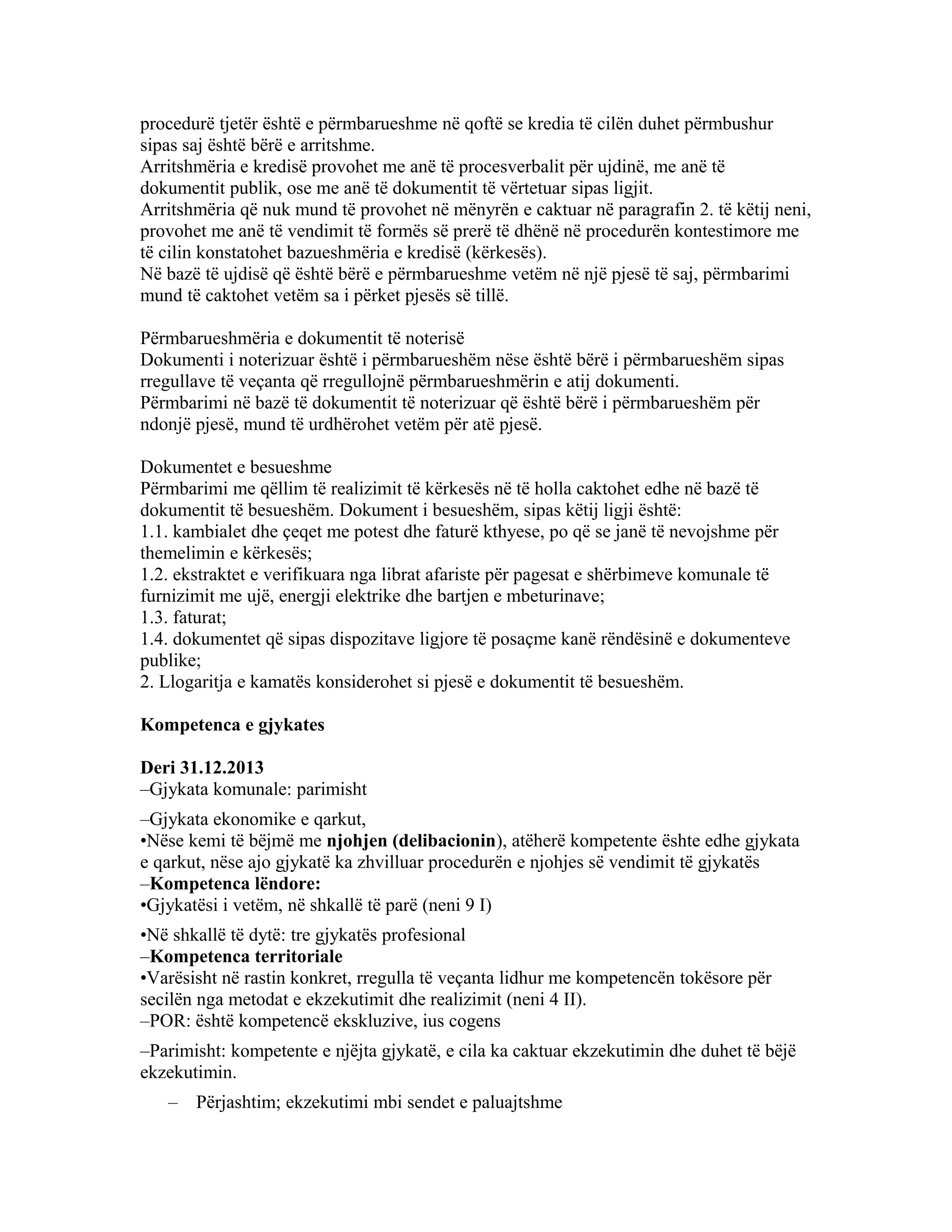 Pyetje nga E drejta e procedures permbarimore | DOC