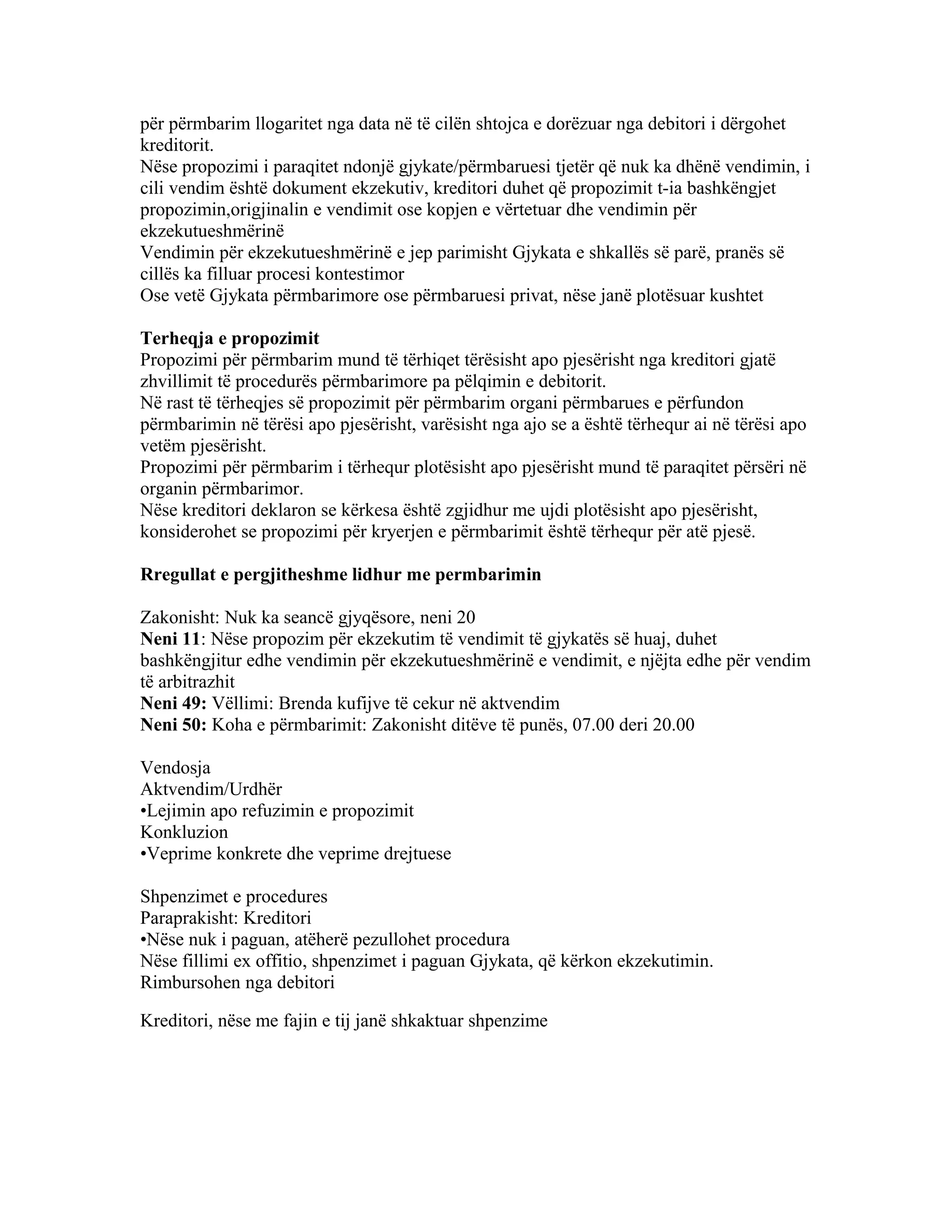 Pyetje nga E drejta e procedures permbarimore | DOC