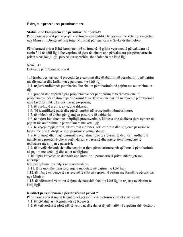 Pyetje nga E drejta e procedures permbarimore | DOC