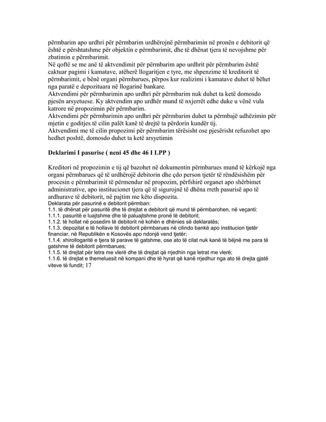 Pyetje nga E drejta e procedures permbarimore | DOC