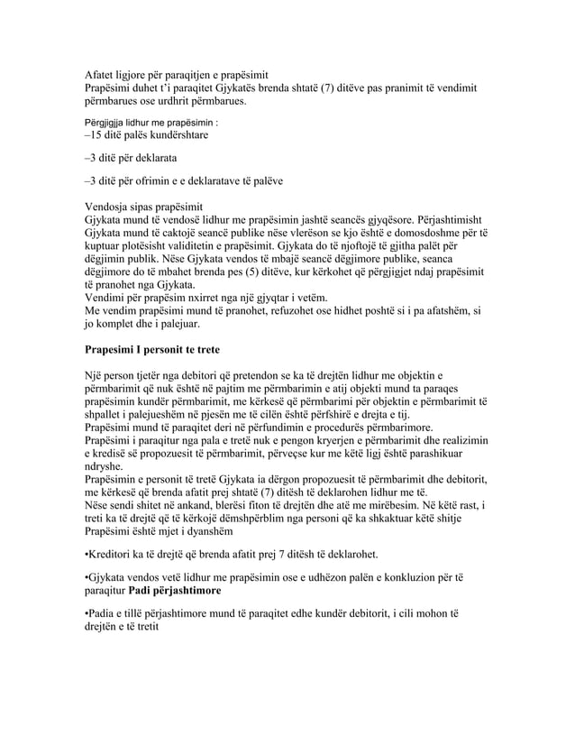 Pyetje nga E drejta e procedures permbarimore | DOC