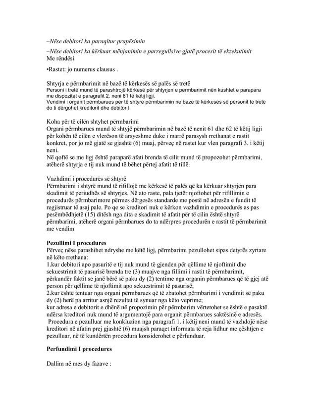 Pyetje nga E drejta e procedures permbarimore | DOC