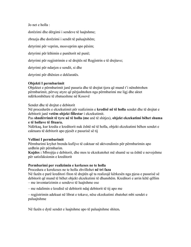 Pyetje nga E drejta e procedures permbarimore | DOC