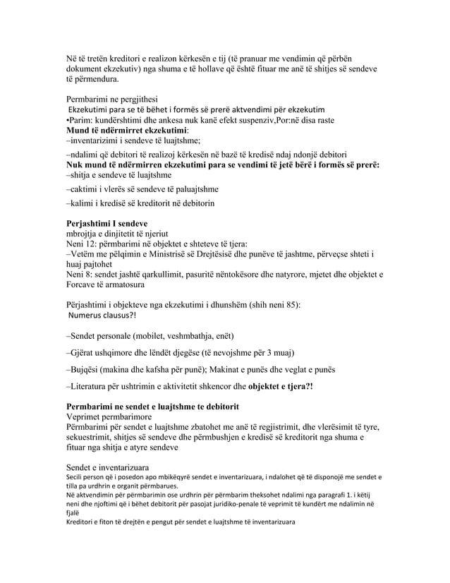 Pyetje nga E drejta e procedures permbarimore | DOC