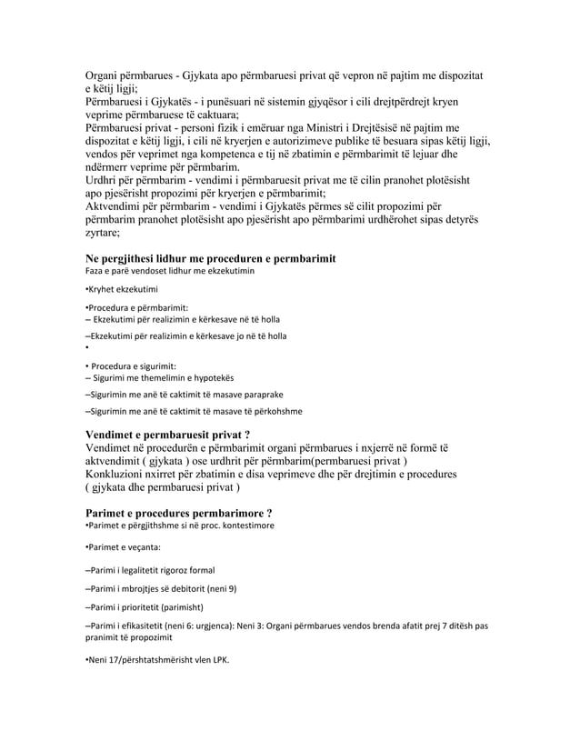 Pyetje nga E drejta e procedures permbarimore | DOC