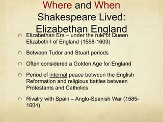 EDSC 304 - The Life and Times of William Shakespeare | PPT