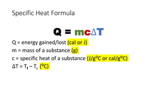 Specific Heat Capacity Lesson | PPT
