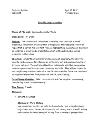 Ed se604 christina rubbino_pbl unit lesson plan outline | DOCX