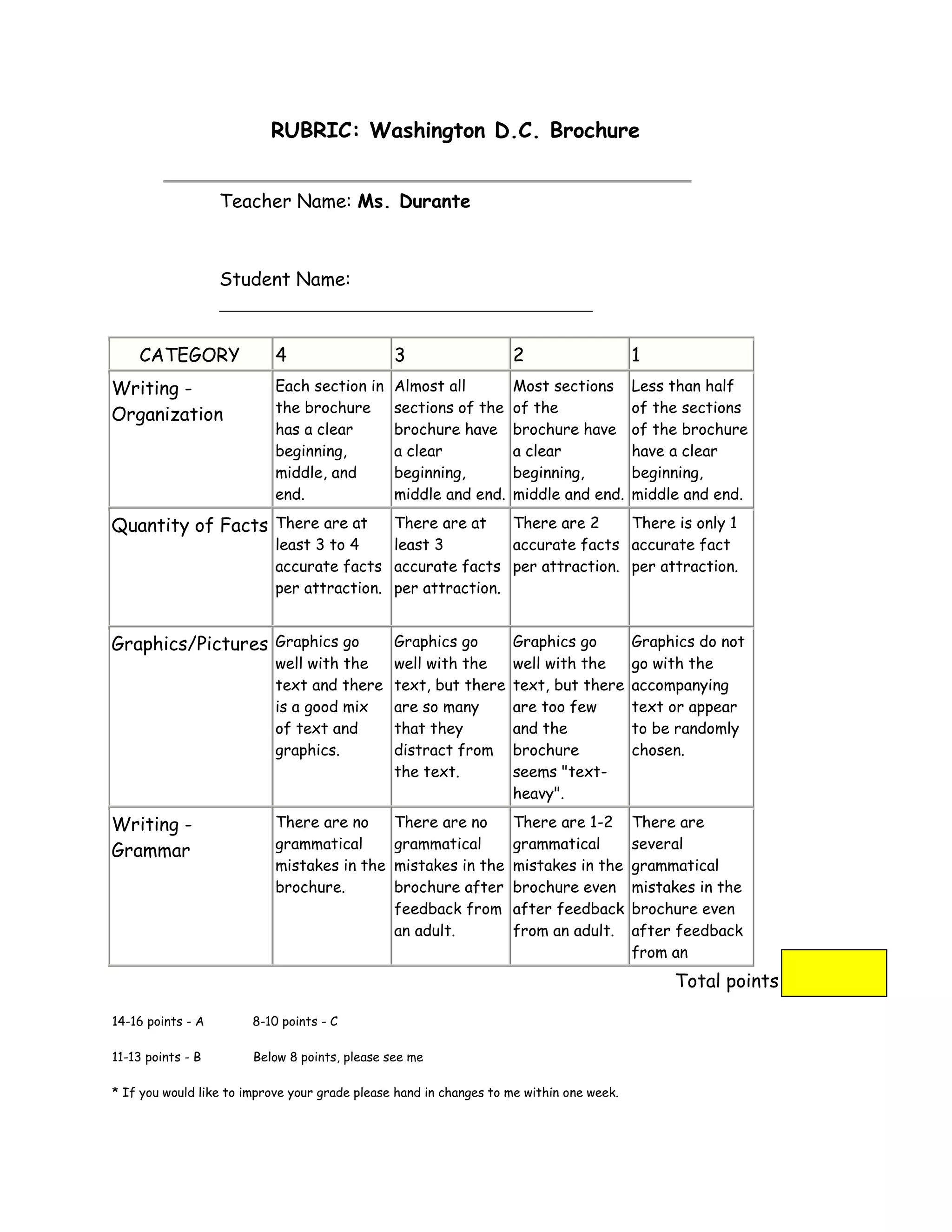 Edse 604 rubric for washington d.c. brochure | PDF