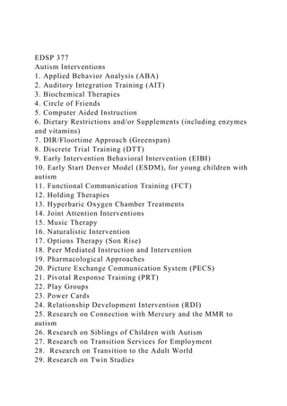 EDSP 377Autism Interventions1. Applied Behavior Analysis (ABA).docx