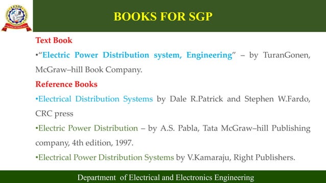 Electrical Distribution Systems: Syllabus | PPTX