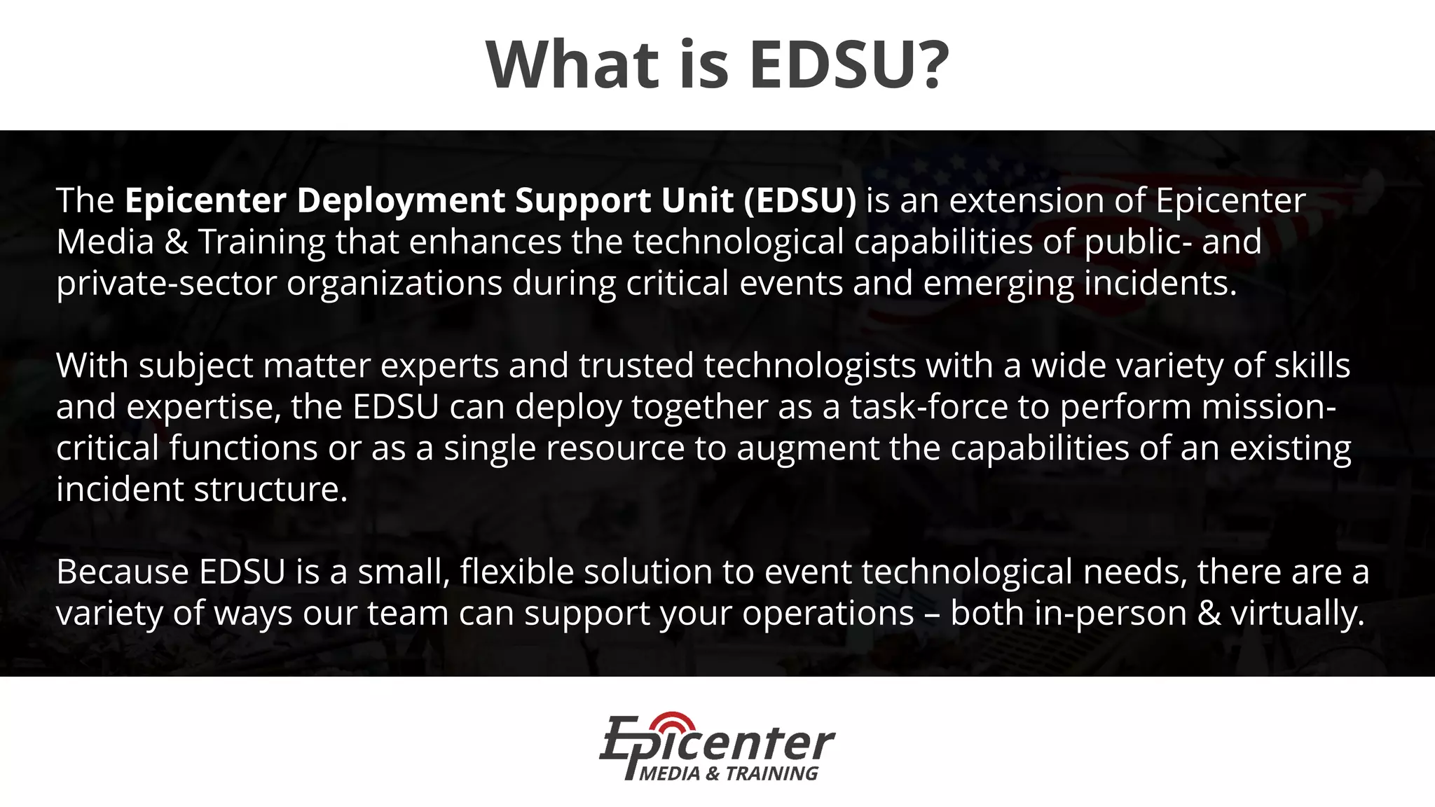 Epicenter Deployment Support Unit (EDSU) Capability Package | PDF