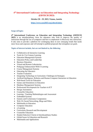 4th International Conference on Education and Integrating Technology ...