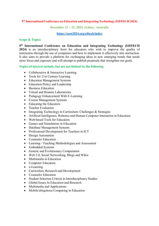 5 th International Conference on Education and Integrating Technology ...