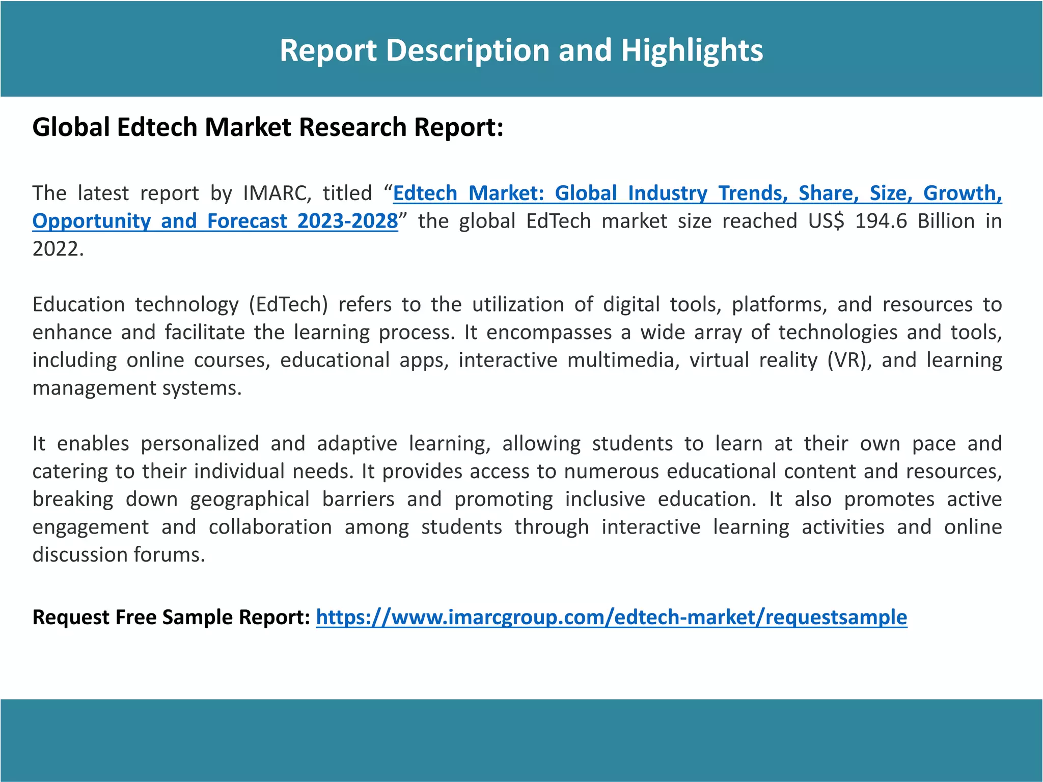 Edtech Market PPT: Growth, Outlook, Demand, Keyplayer Analysis and ...