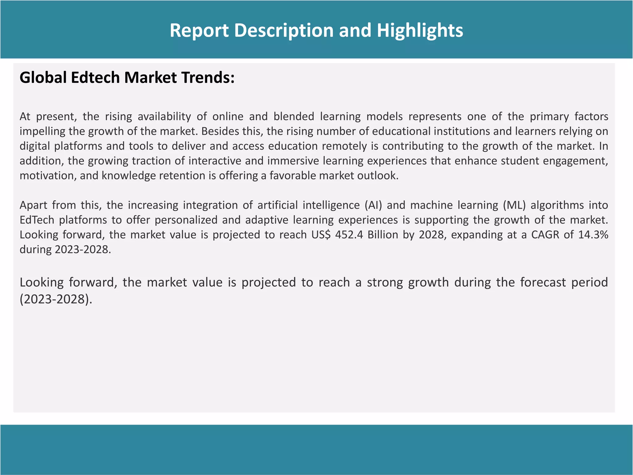 Edtech Market PPT: Growth, Outlook, Demand, Keyplayer Analysis and Opportunity 2023-28 | PPTX