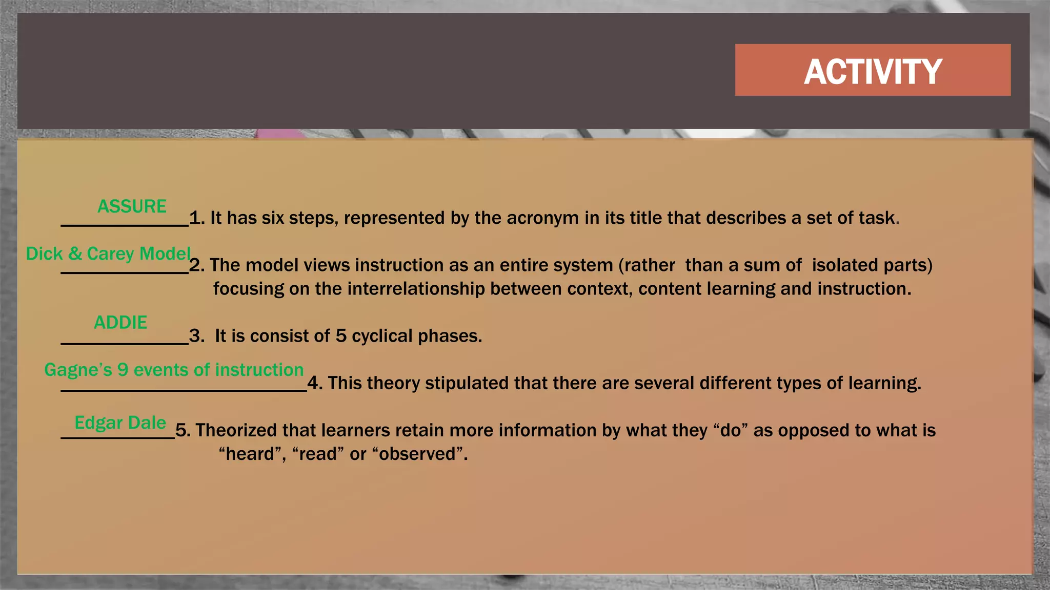 INSTRUCTIONAL DESIGN MODELS AND METHODS | PPTX