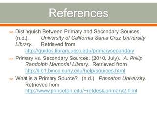 Primary v. Secondary Sources | PPTX