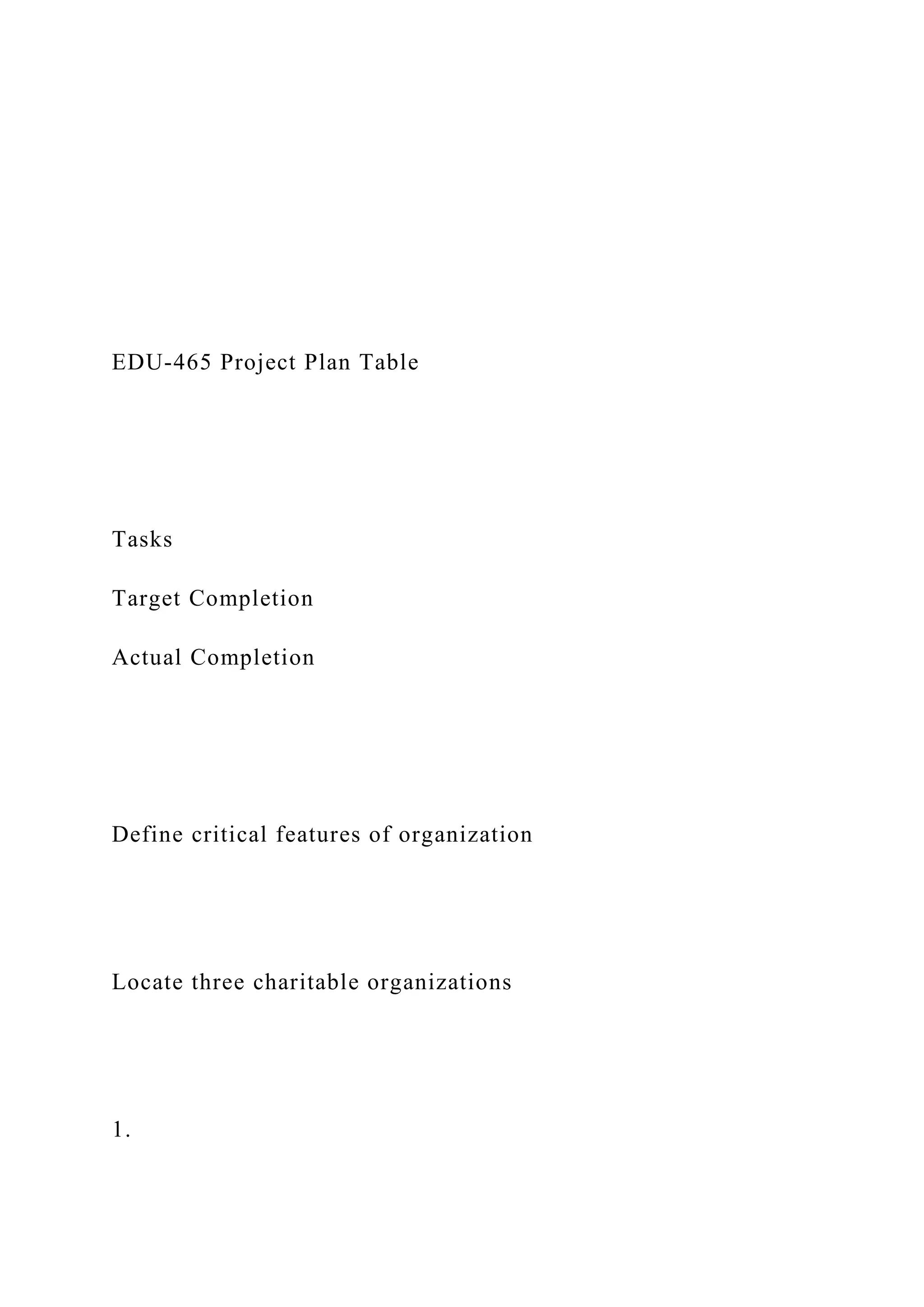 EDU-465 Project Plan TableTasksTarget .docx
