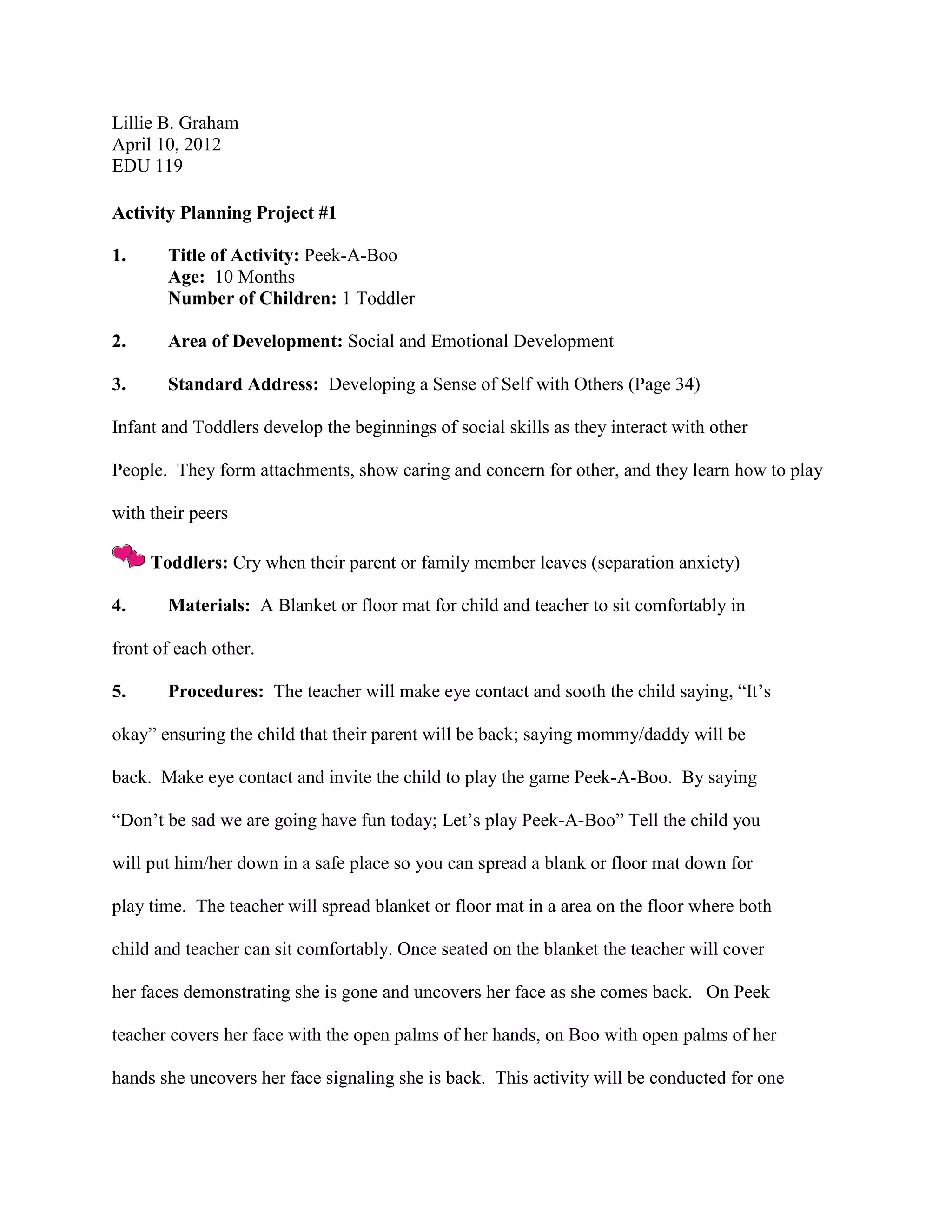 Early Childhood Activity Plans | DOCX