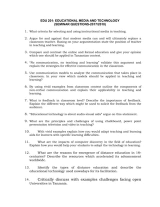 Edu 201 seminar questions 2018docx | PDF