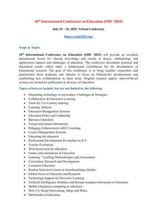 10th International Conference on Education (EDU 2025) | PDF