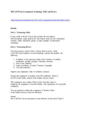 Edu 225 week 2 assignment technology table and review | PDF
