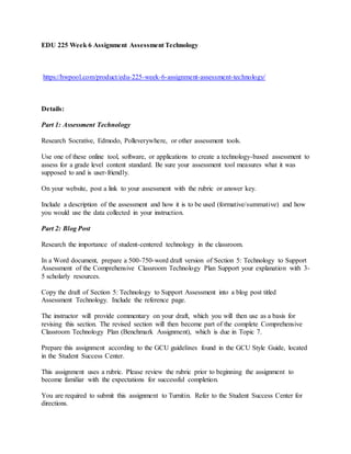 Edu 225 week 6 assignment assessment technology | PDF