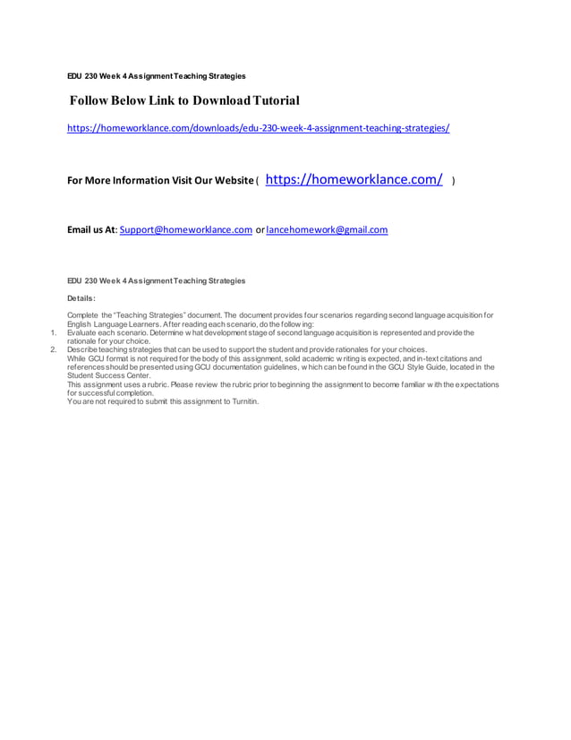 Edu 230 week 4 assignment teaching strategies | PDF