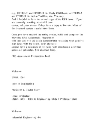 EDU 262 ECERS AssignmentThis assignment provides a learning op | PDF