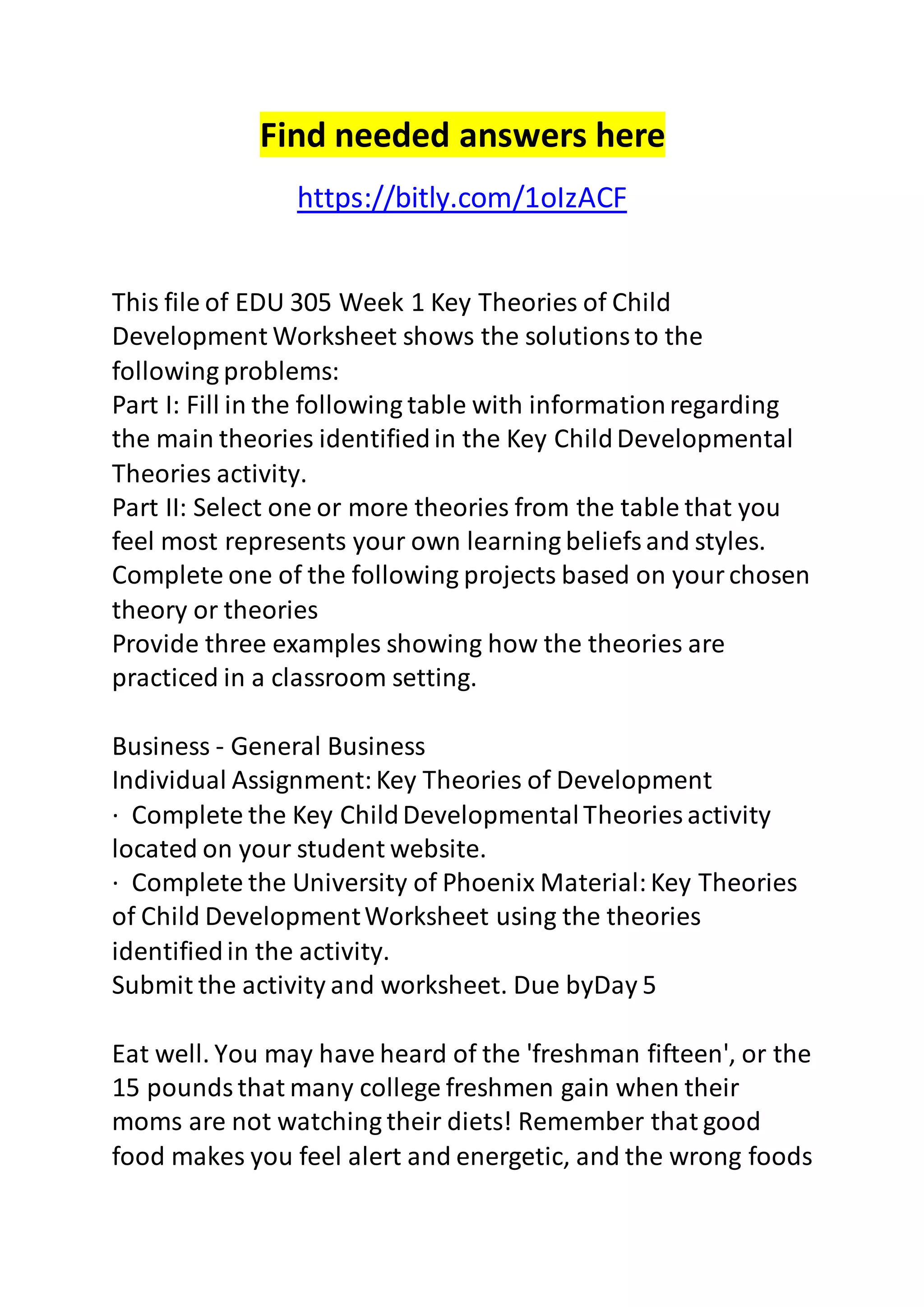 Edu 305 week 1 key theories of child development worksheet | DOCX ...