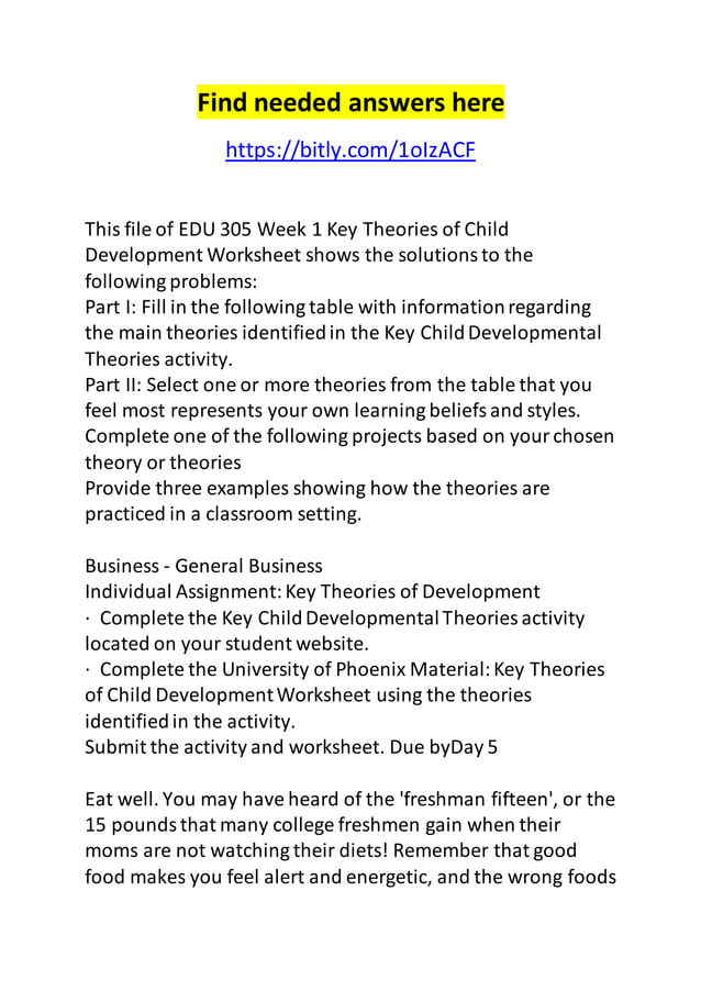 Edu 305 week 1 key theories of child development worksheet | DOCX ...