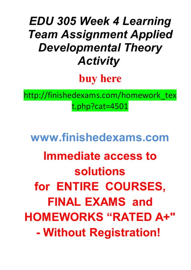 Edu 305 week 4 learning team assignment applied developmental theory ...