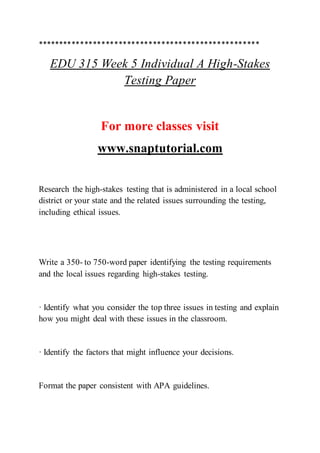 EDU 315 Exceptional Education / snaptutorial.com | PDF