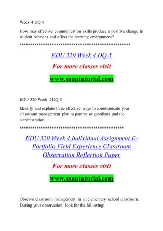 EDU 320 Education Specialist / snaptutorial.com