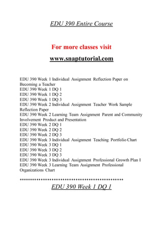 EDU 390 Exceptional Education / snaptutorial.com | DOCX | Professional School | Postgraduate ...