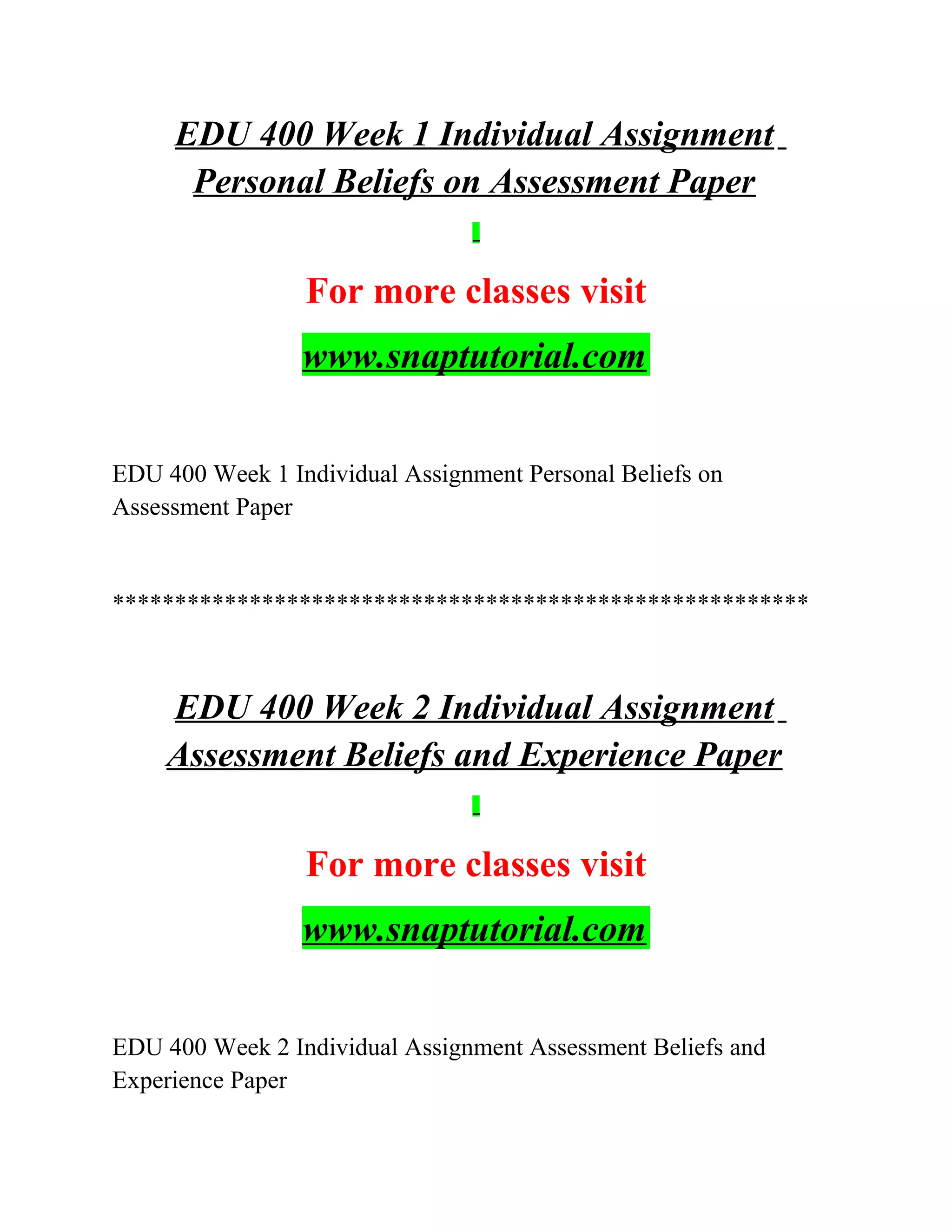 Edu 400 Massive Success / snaptutorial.com