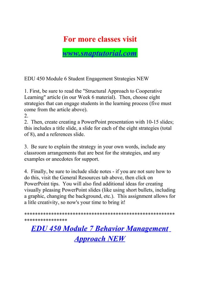 Edu 450 Exceptional Education / snaptutorial.com