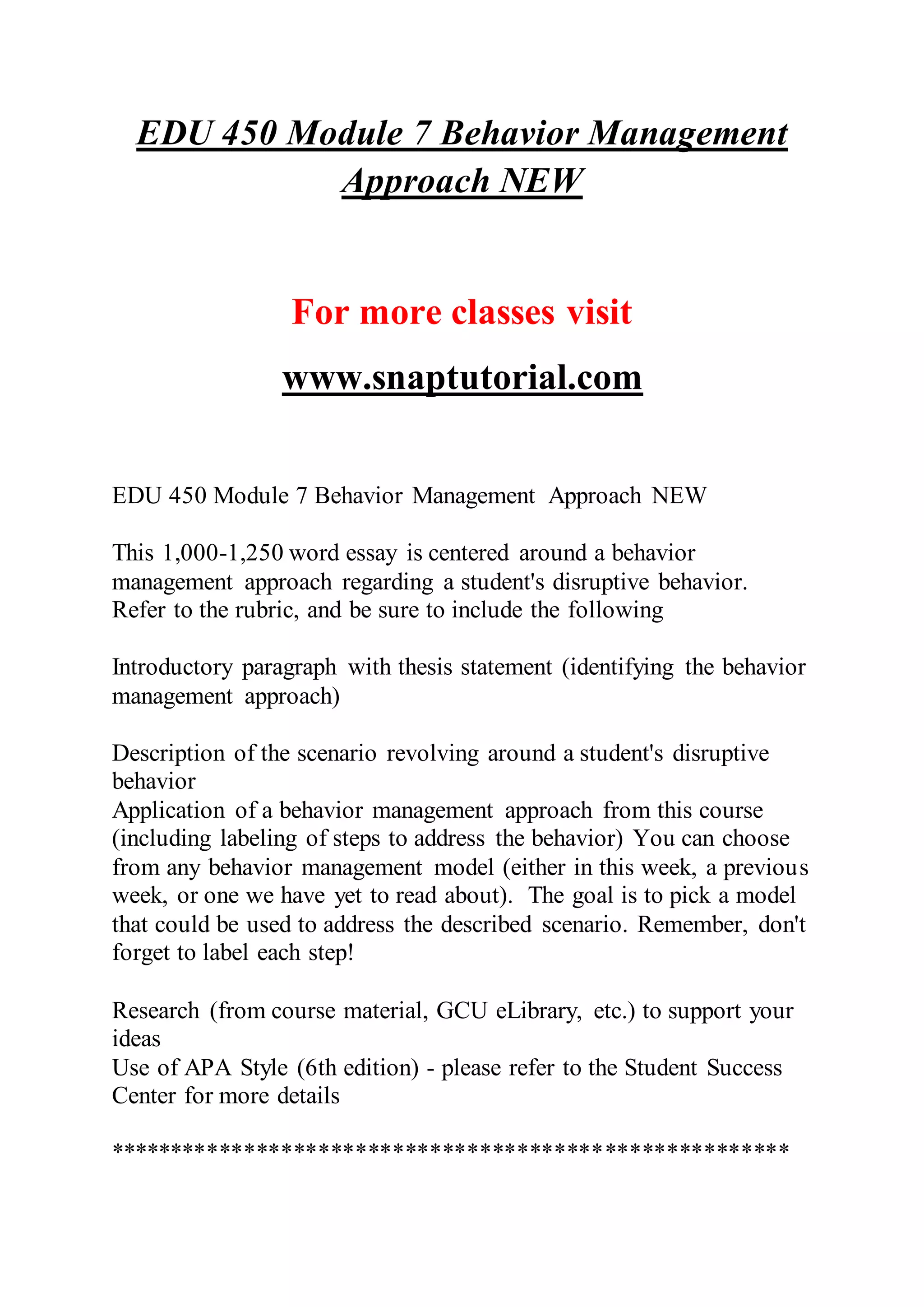 EDU 450 Education Organization - snaptutorial.com