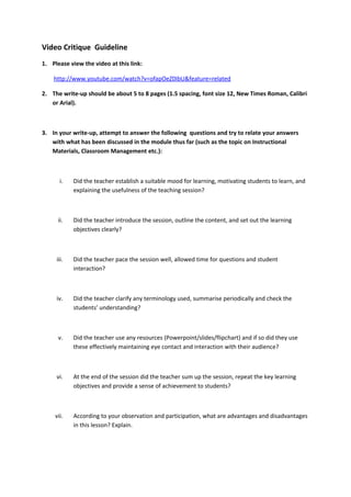 Edu 454 video critique guideline | PDF