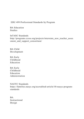 EDU 499 Professional Standards by Program BA Education .docx