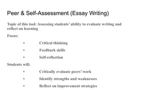 Enhancing Essay Writing Through Structured Peer and Self-Assessment | PPTX