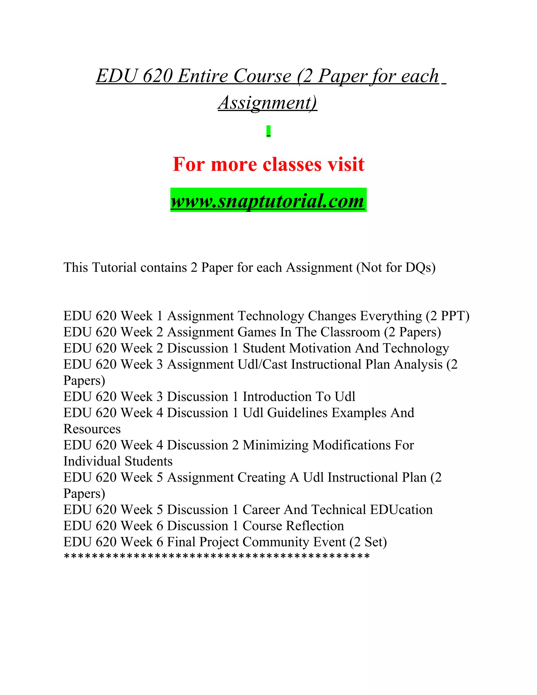 Edu 620 Exceptional Education-snaptutorial.com