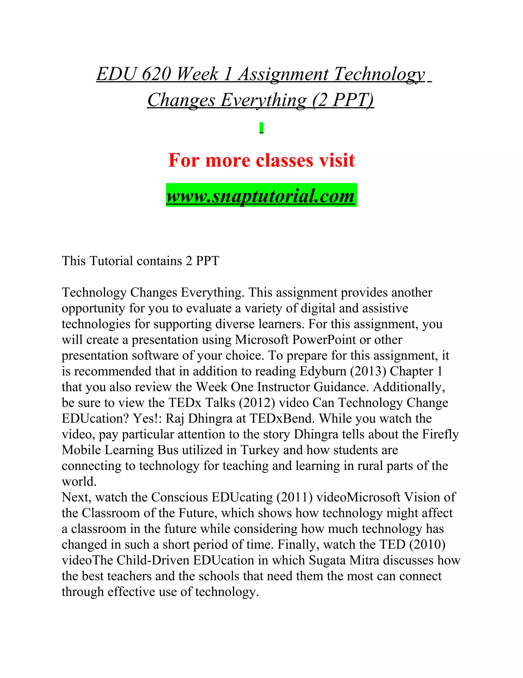 Edu 620 Exceptional Education-snaptutorial.com